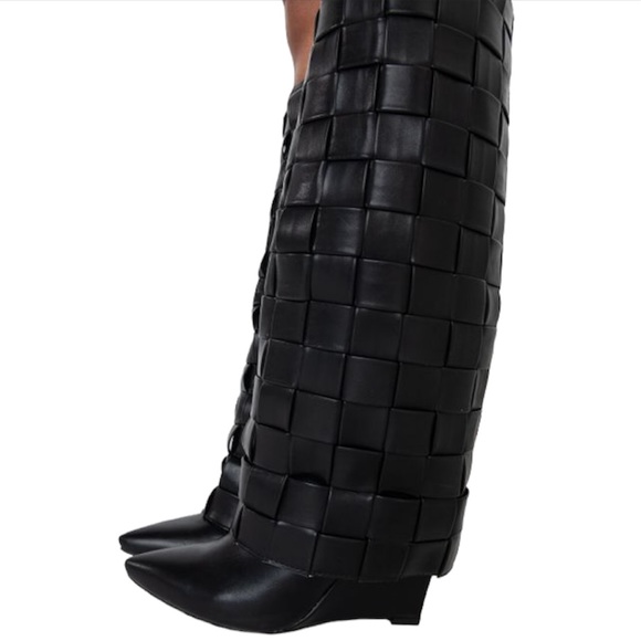Azalea Wang | Shoes | Azalea Wang Black Vegan Leather Tall Slouchy Knee High Ultra Platform ...
